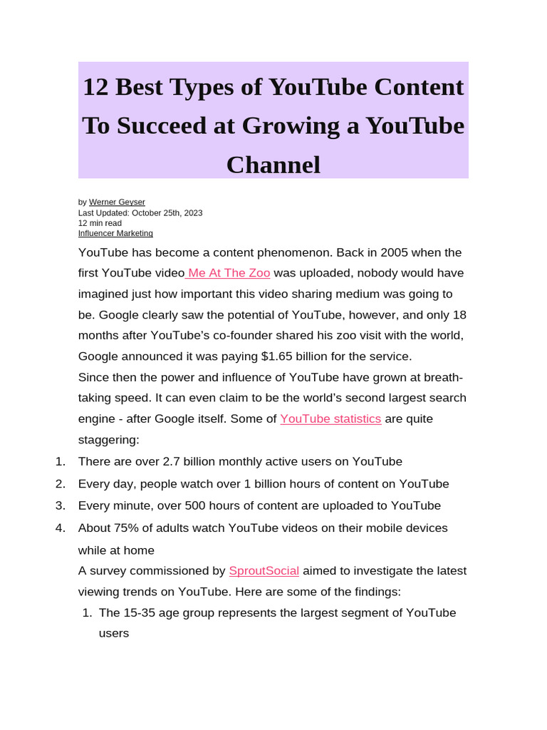 12 Best Types of YouTube Content To Succeed at Growing A YouTube ...