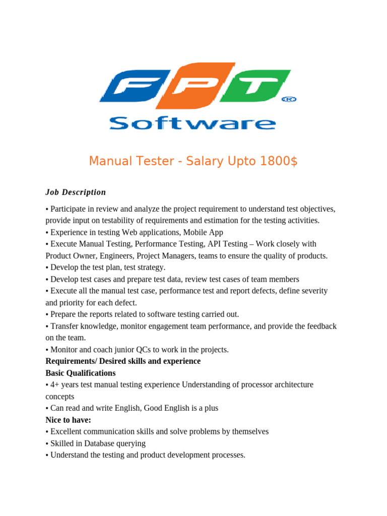 Manual Tester Position in HCM | PDF