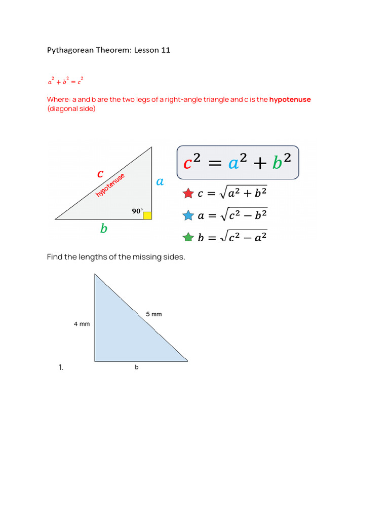 Pythagorean Theorem Practice Problems | PDF