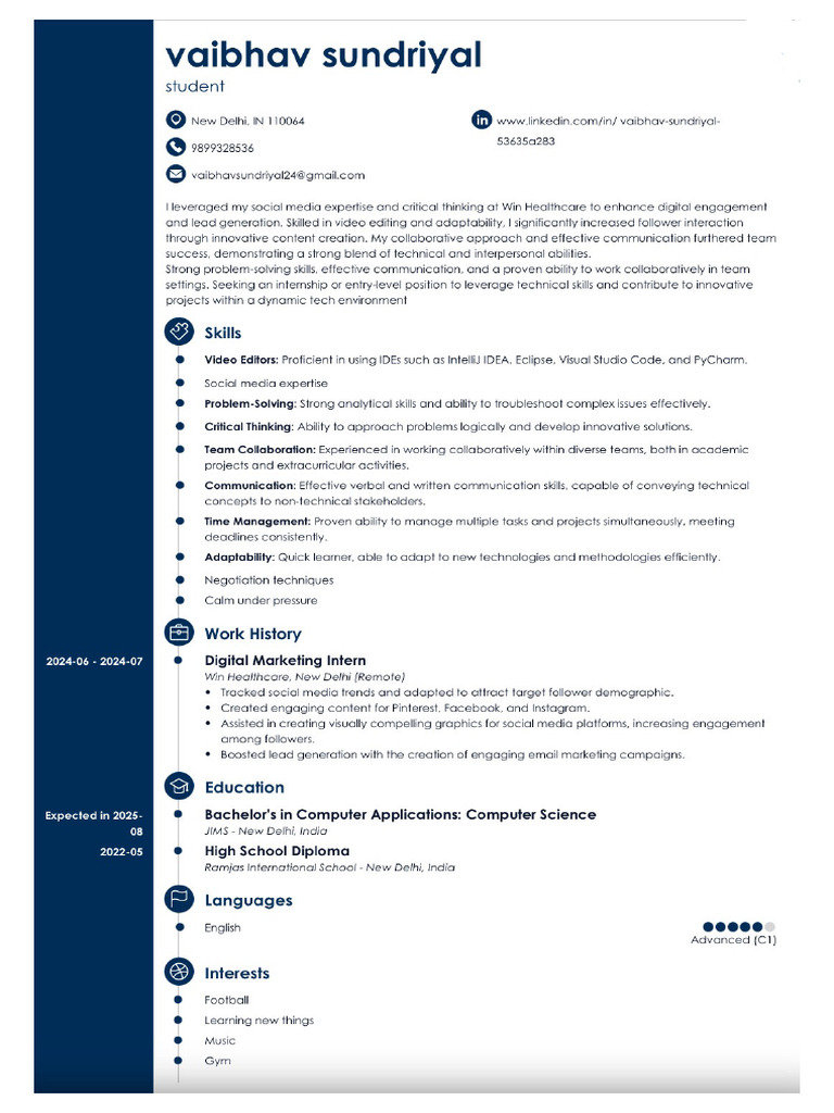 Vaibhav Sundriyal Resume | PDF