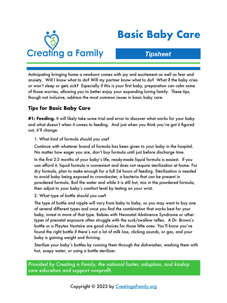 Tipsheet For Basic Baby Care | PDF | Infants | Sleep