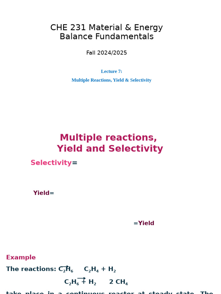 Lec 7multiple Reactions, Yield - Selectivity | PDF | Carbon Dioxide ...