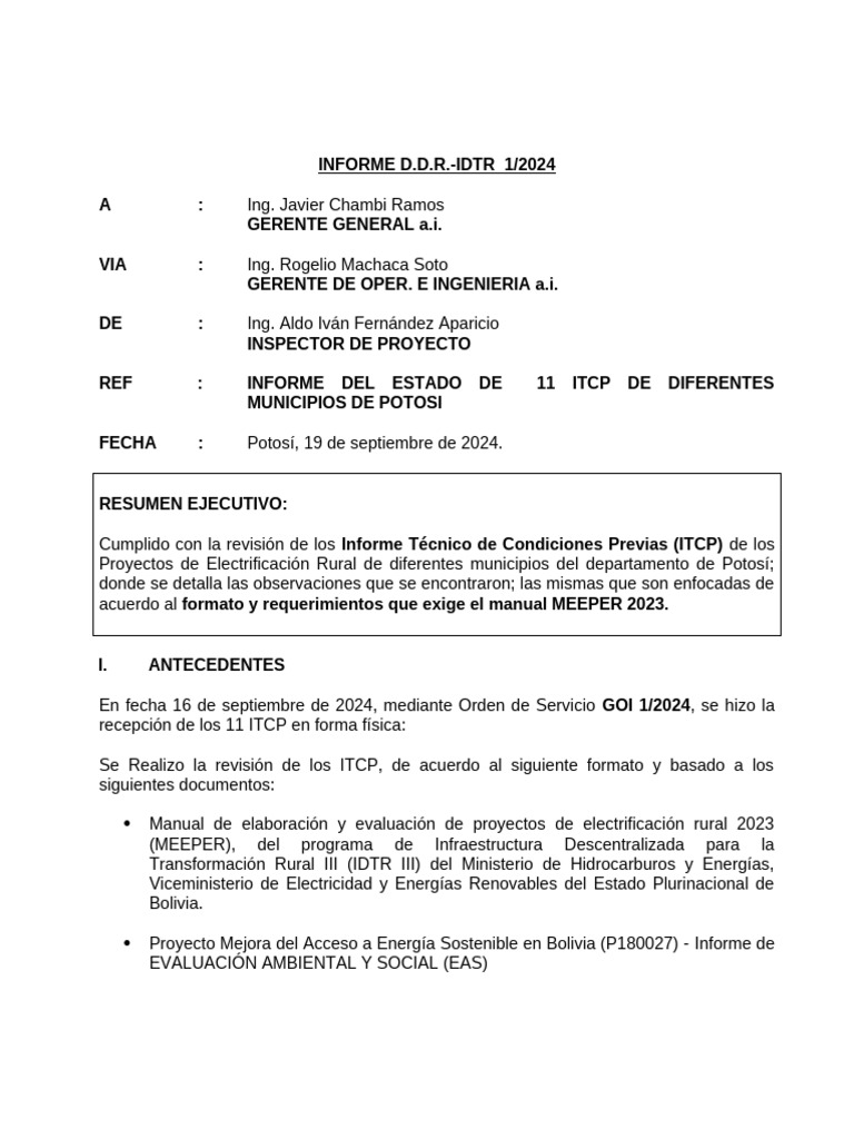 Idtr 1 Informe Proyectos Itcp | PDF | Electricidad
