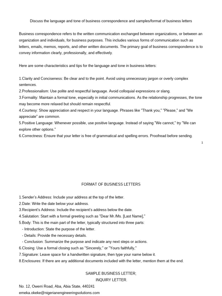 Business Correspondence Language & Format | PDF | Communication | Tone ...