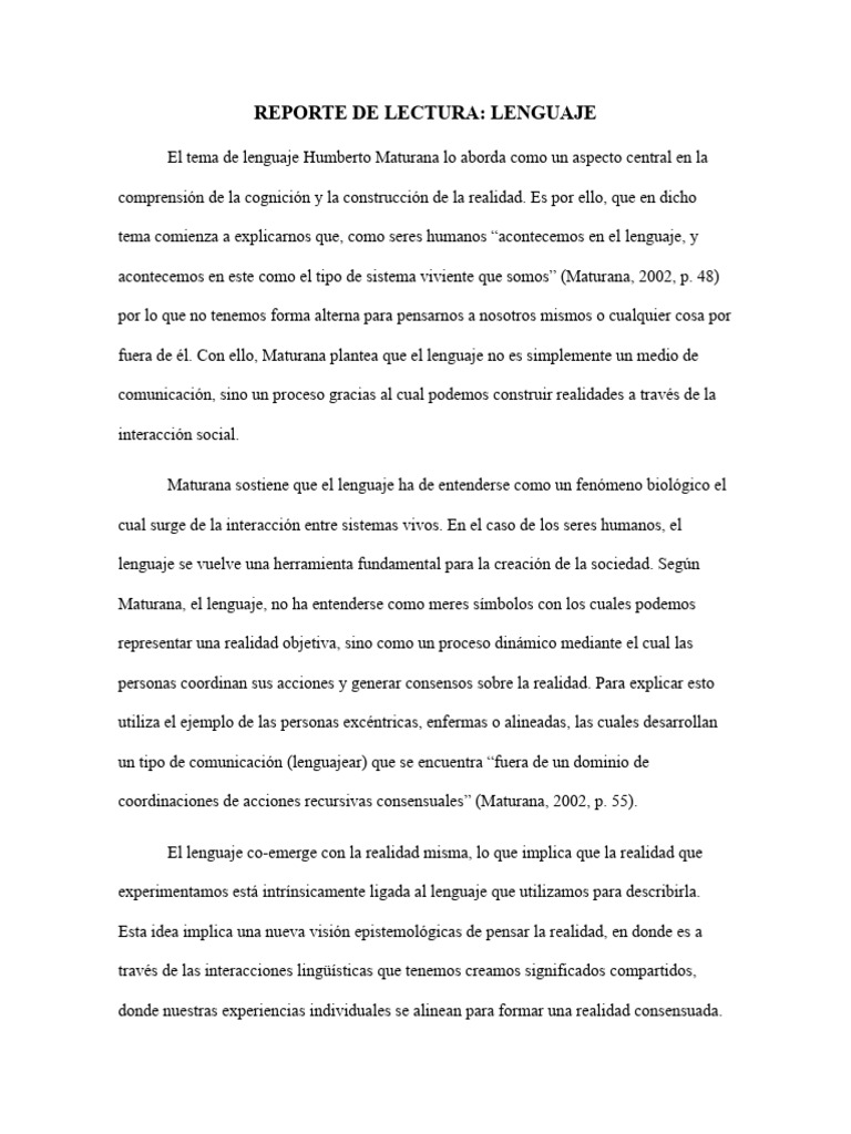 Reporte de Lectura Lenguaje | PDF | Realidad | Verdad