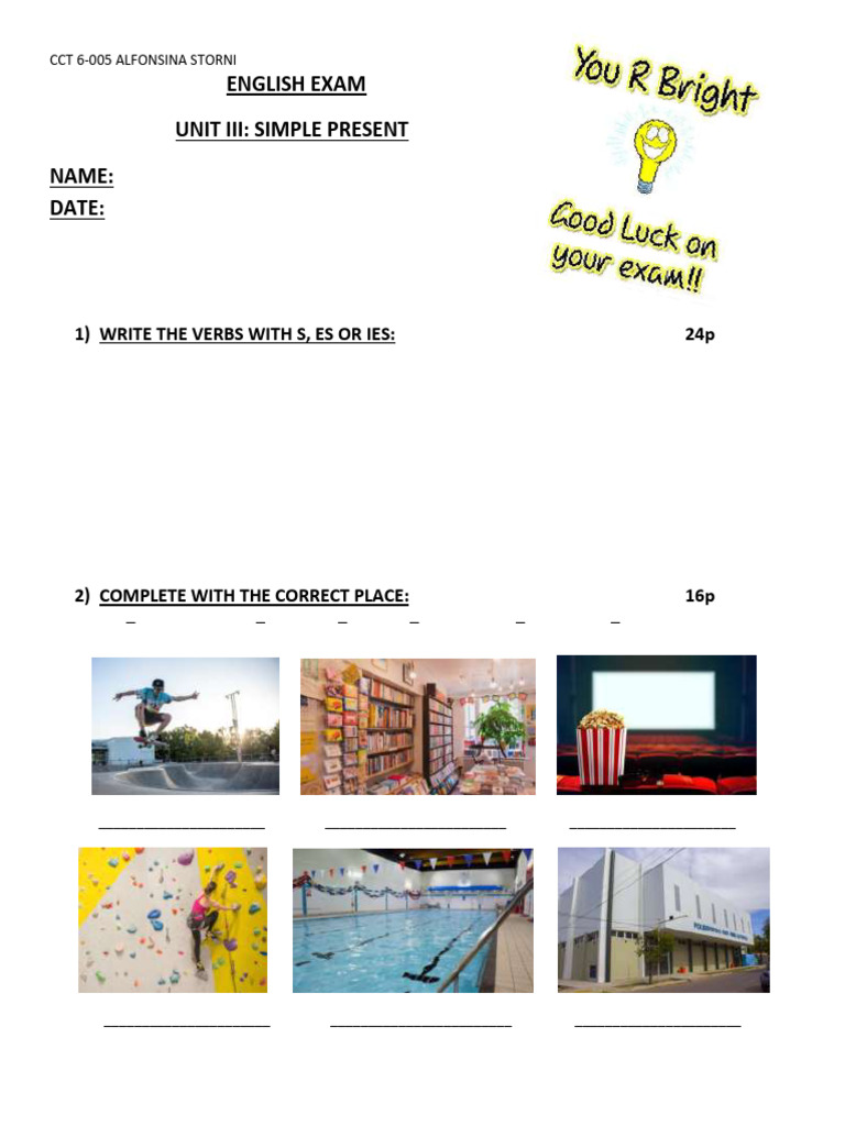 Exam CCT 6005 Simple Present Unit 3 2023 | PDF | Syntax | Grammar