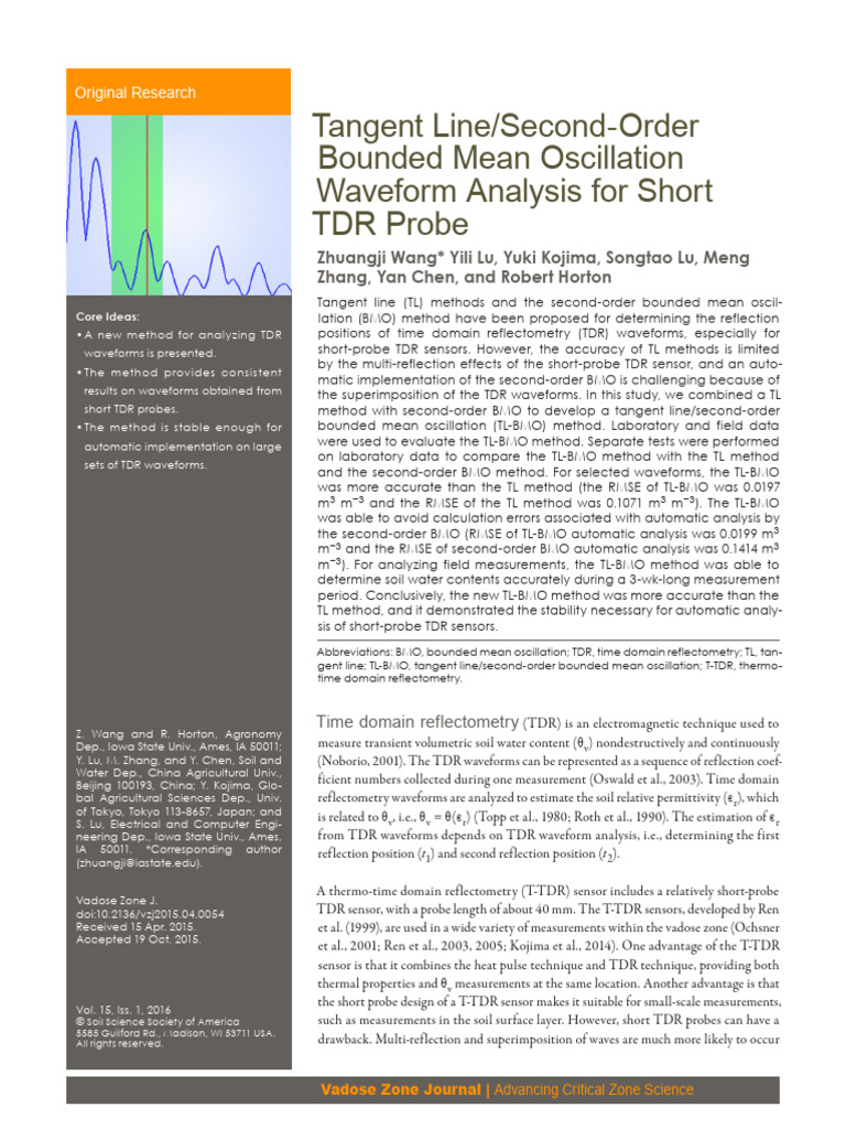 2016 Tangent LineSecond-Order Bounded Mean Oscillation Waveform Analysis For Short TDR Probe | PDF