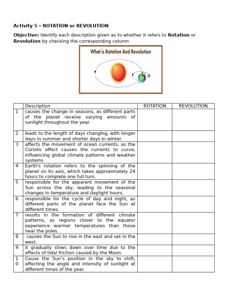Activity 5 - Rotation or Revolution | PDF