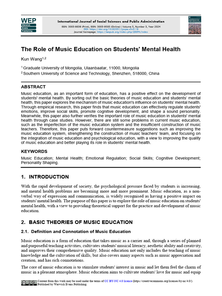 The Role of Music Education On Students Mental He | PDF | Music ...