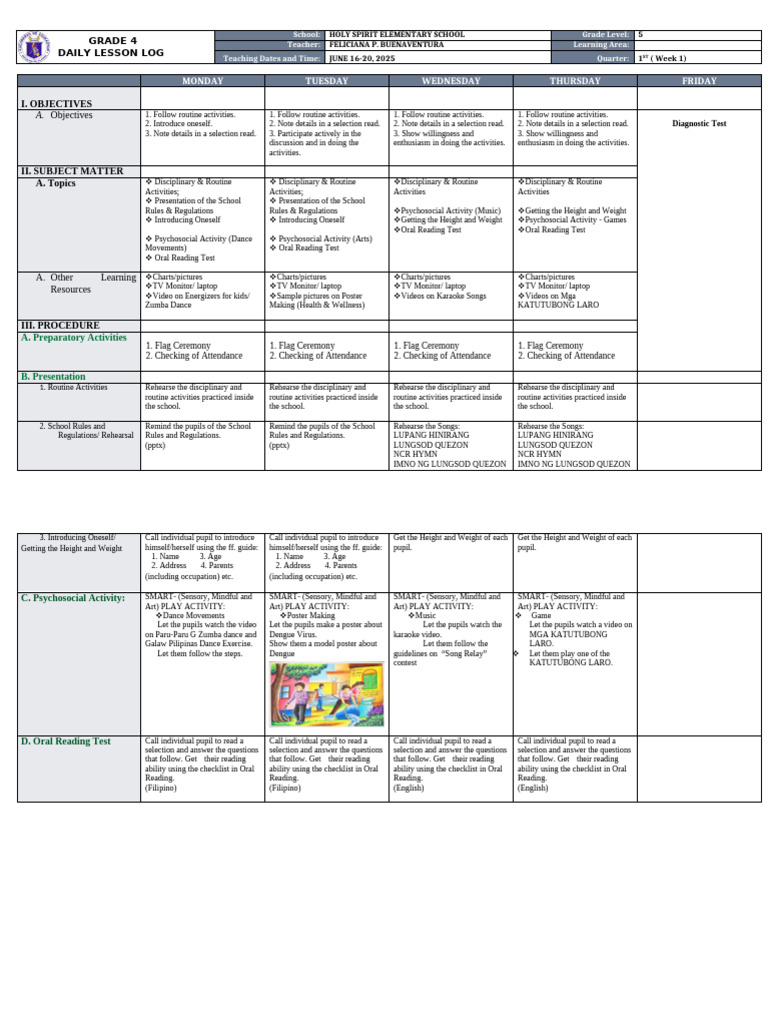 Opening of Classes 2024 Activities | PDF