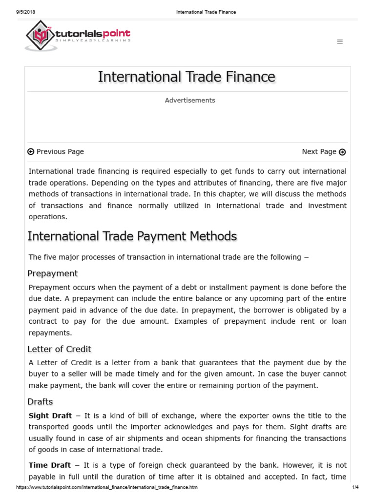 International Trade Finance | PDF | Letter Of Credit | Payments