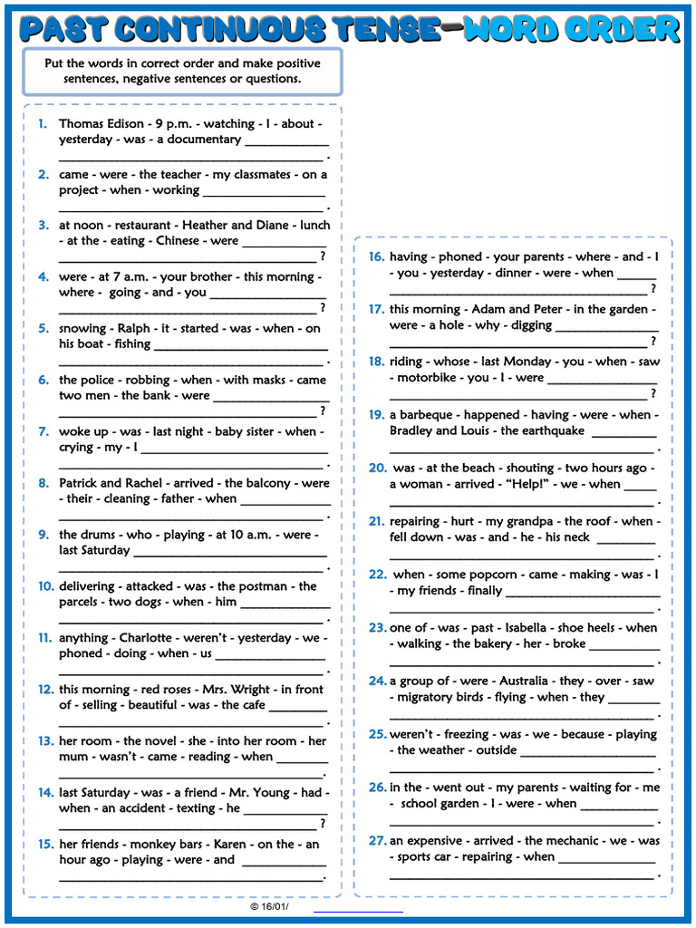 Past Continuous Sentence Exercises | PDF