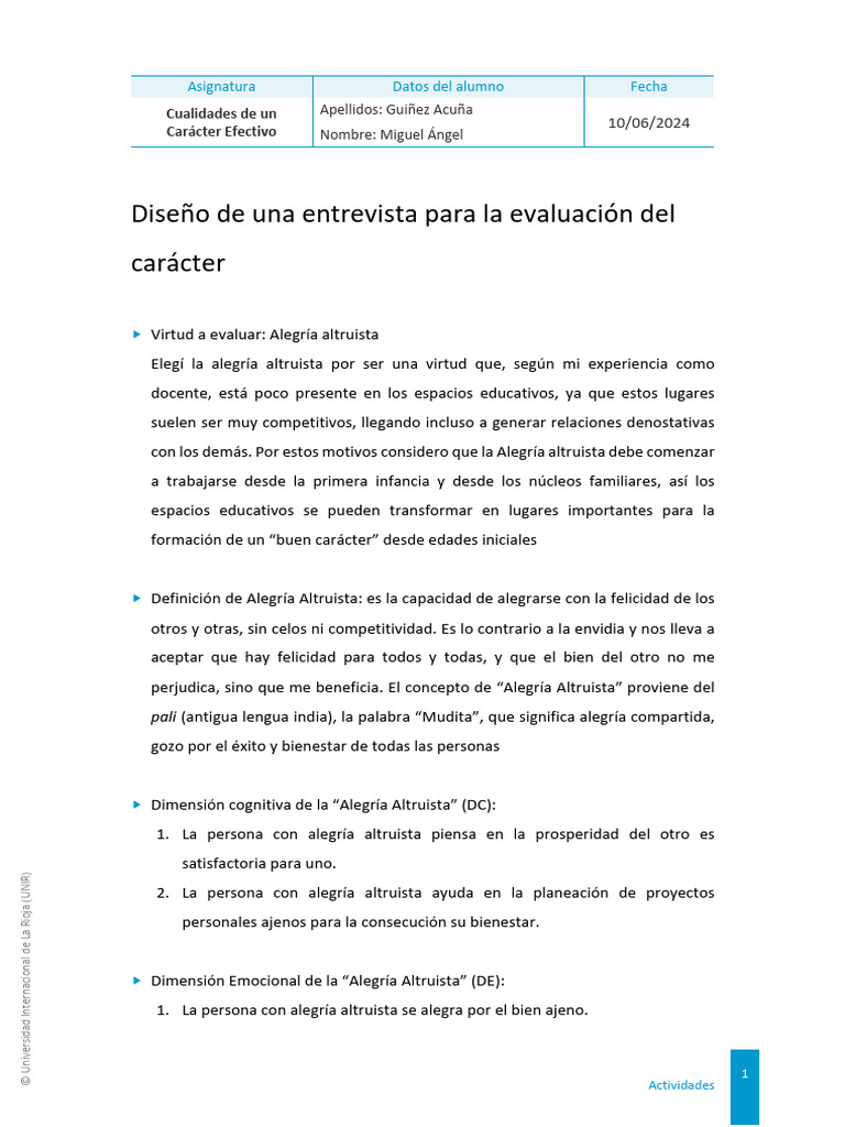 Evaluación de la Alegría Altruista en Educación | PDF | Altruismo ...