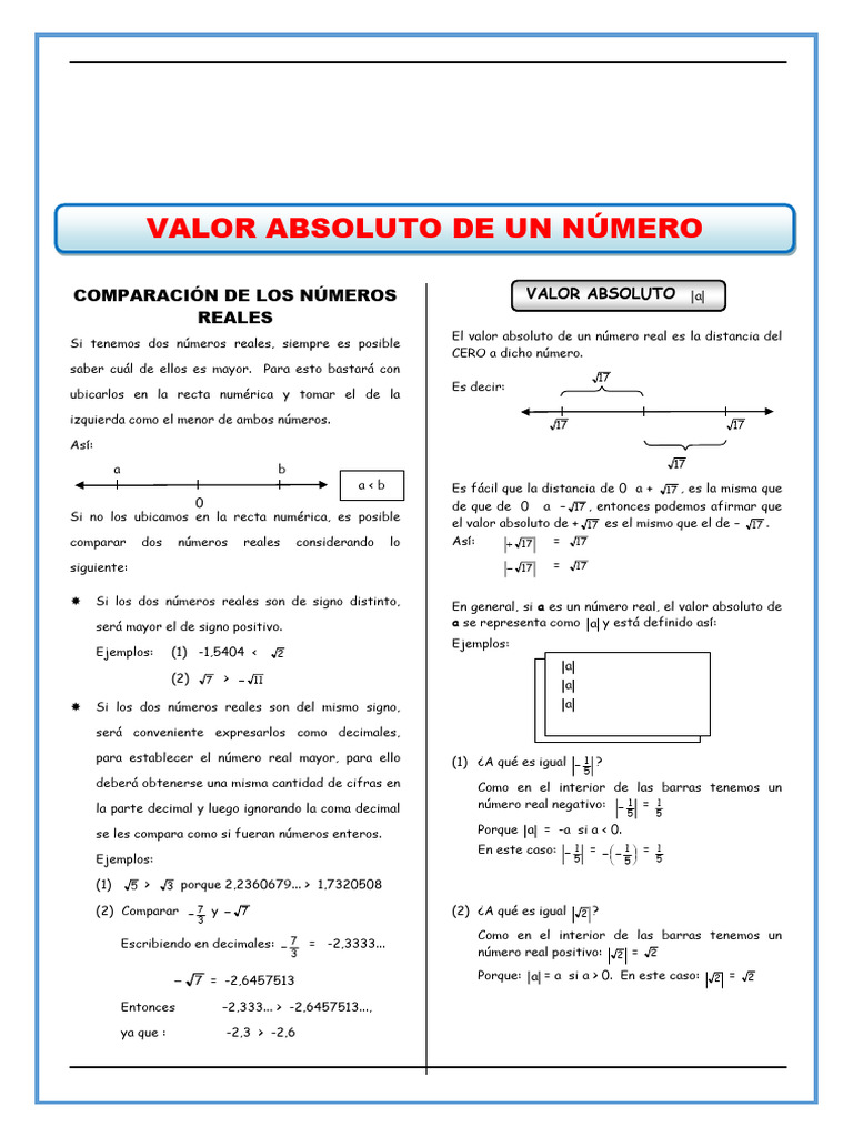 Valor Absoluto y Comparación de Números | PDF | Número Real | Análisis real