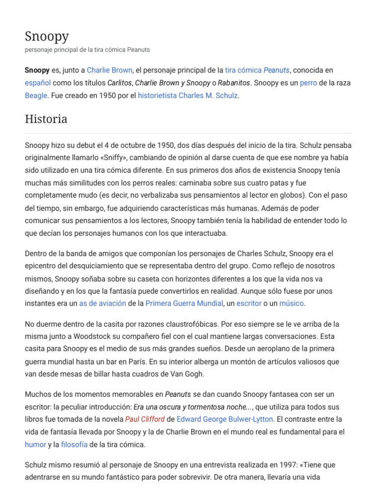 Snoopy - Wikipedia, La Enciclopedia Libre | PDF | Cacahuetes (tira cómica)