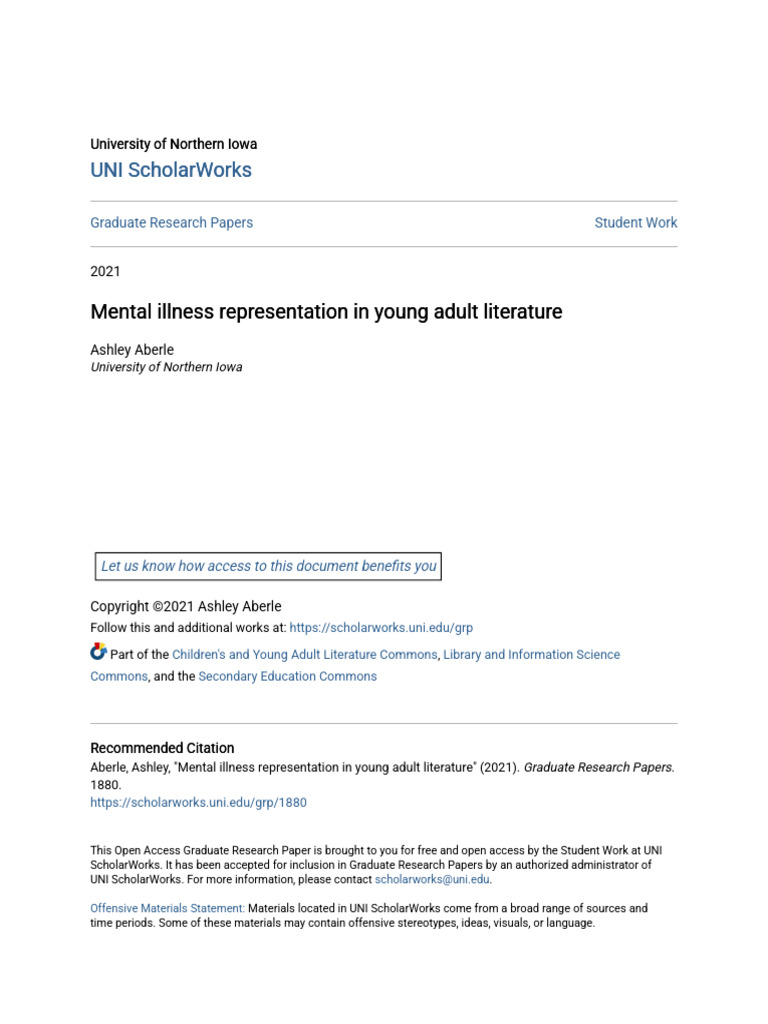 Mental Illness Representation in Young Adult Literature | PDF | Mental ...