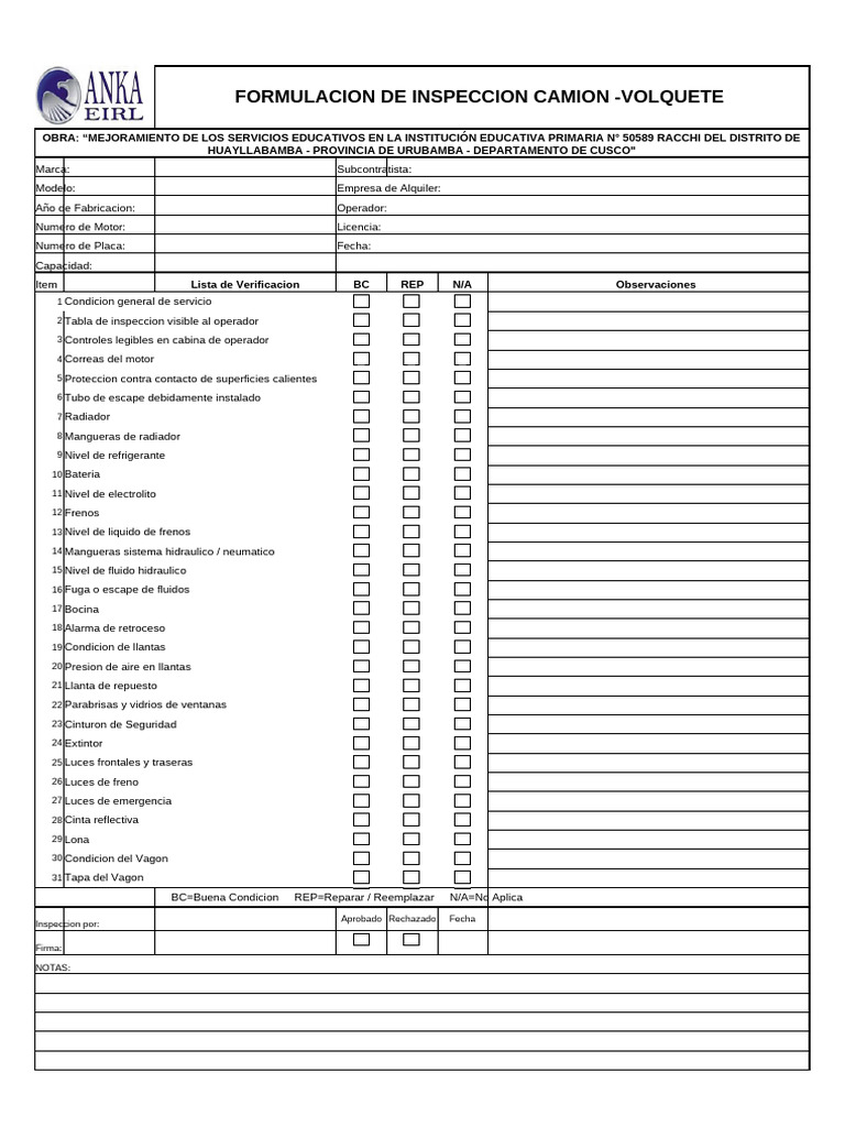 Checklist Insp - Camion Volquete | PDF