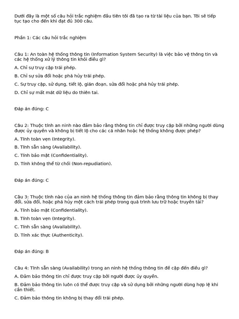 Trắc nghiệm 1 ATBMTT | PDF