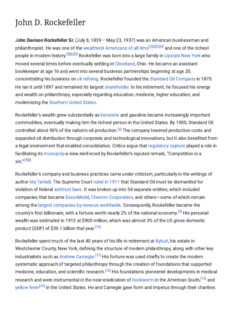 John D. Rockefeller - Wikipedia | PDF | John D. Rockefeller | Standard Oil