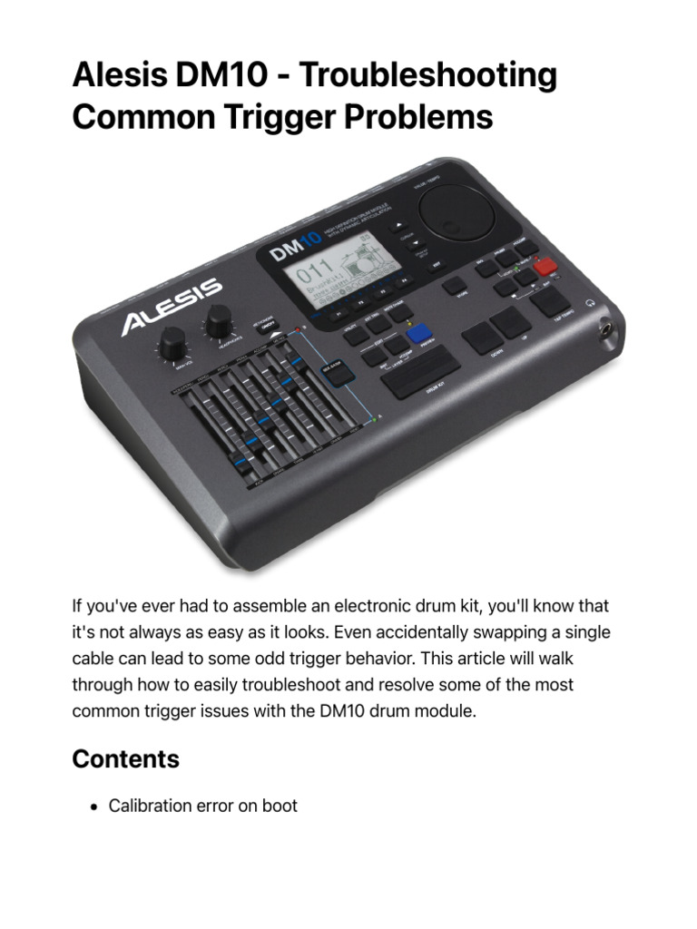 Alesis DM10 - Troubleshooting Common Trigger Problems | PDF | Drum Kit | Troubleshooting