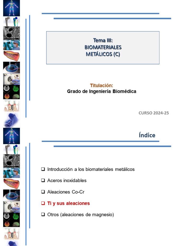 Tema 3c - Biomateriales Metálicos - Titanio 25 | PDF | Aleación | Titanio