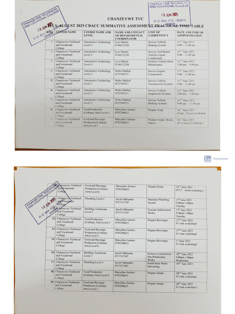 Practical Timetable July 2025 | PDF