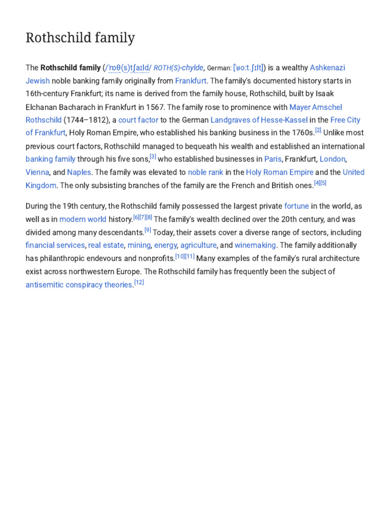 History of the Rothschild Family | PDF | Rothschild Family