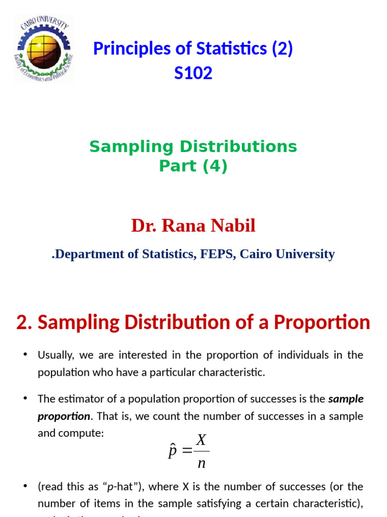 Lecture 14 - SE102 - Sampling Distributions - Part (4) - Estimation - Part (1) 5 | PDF ...