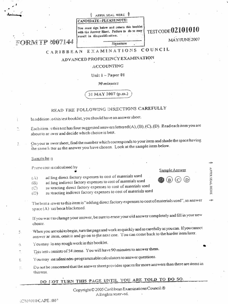 CAPE Accounting Unit 1 P1 2007-2021 Compilation | PDF