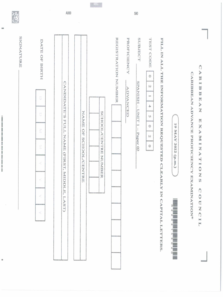 2022 Spanish Unit 1 Paper 02 | PDF