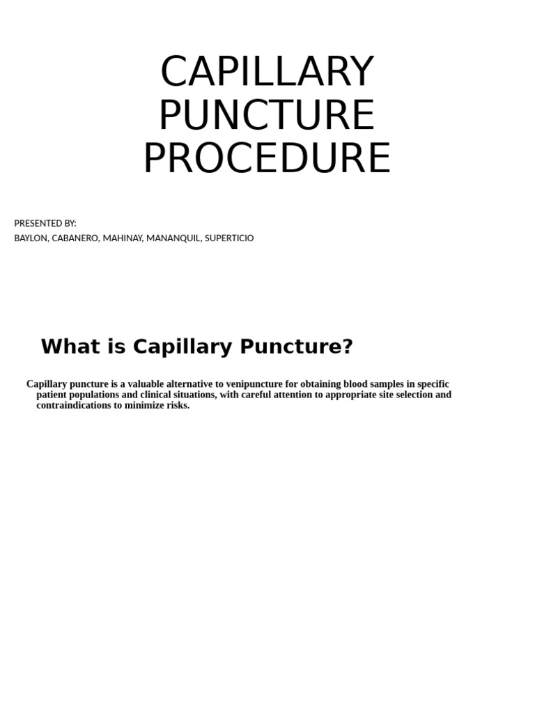 Capillary Puncture Procedure 105926 | PDF | Blood | Hematology