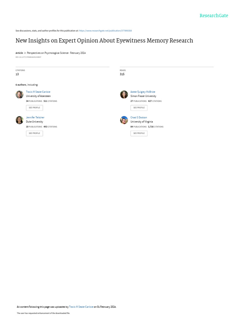 New Insights On Expert Opinion About Eyewitness Memory Research | PDF ...