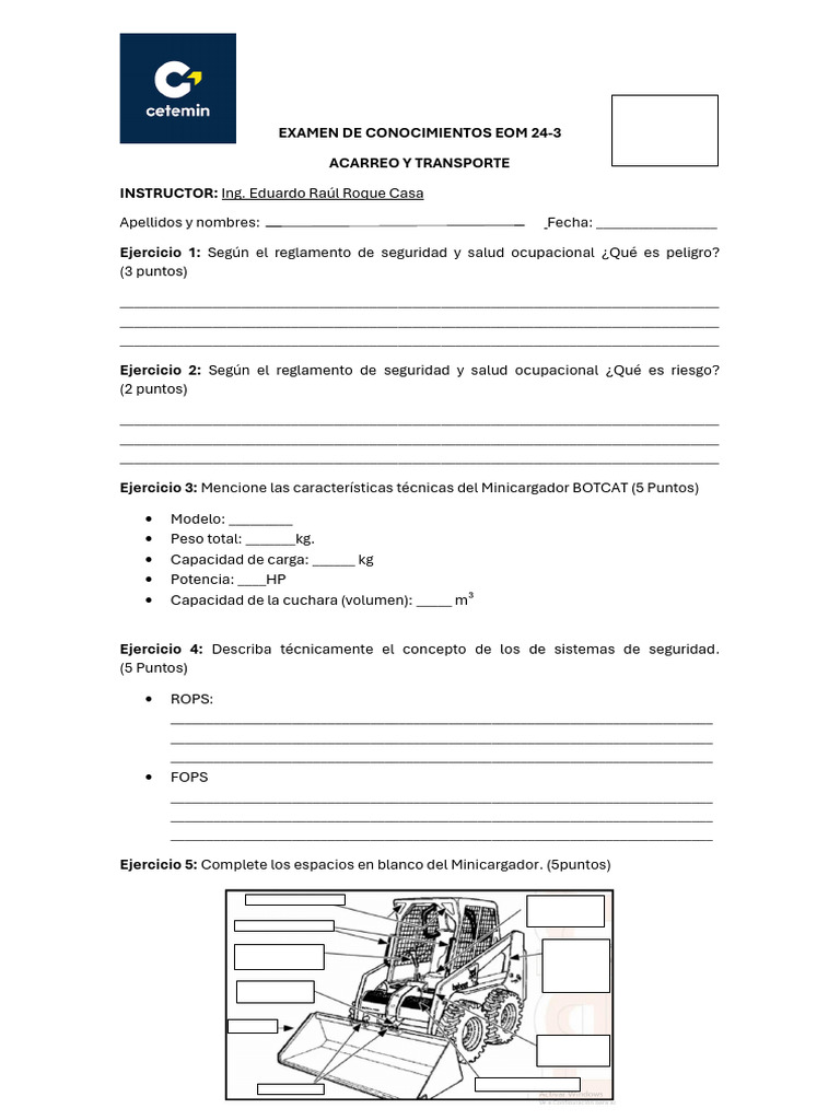 Examen de Conocimientos Eom 24 - Minicargador | PDF