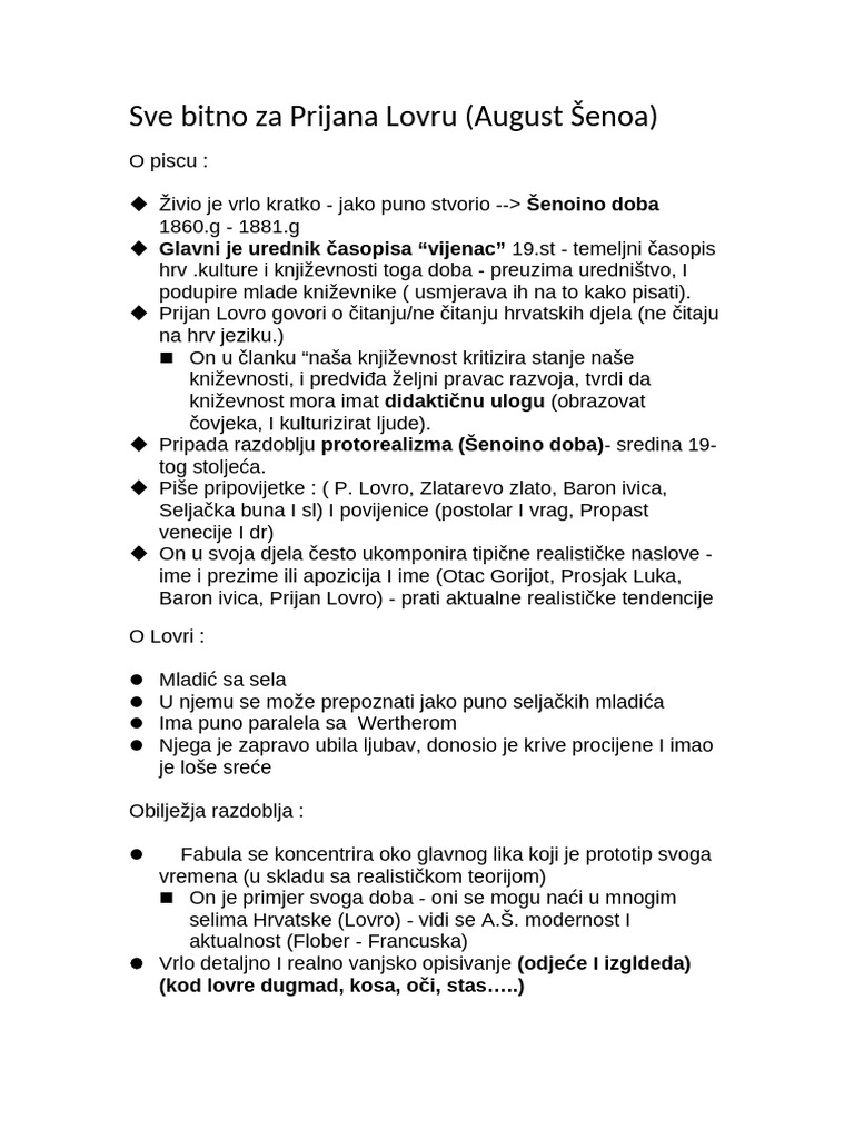Sve Bitno Za Prijana Lovru | PDF