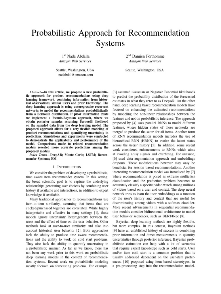 Probabalistic Approach For Recommendation Systems | PDF | Bayesian ...