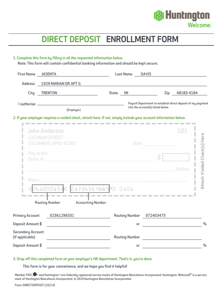 HNB Direct Deposit Form | PDF