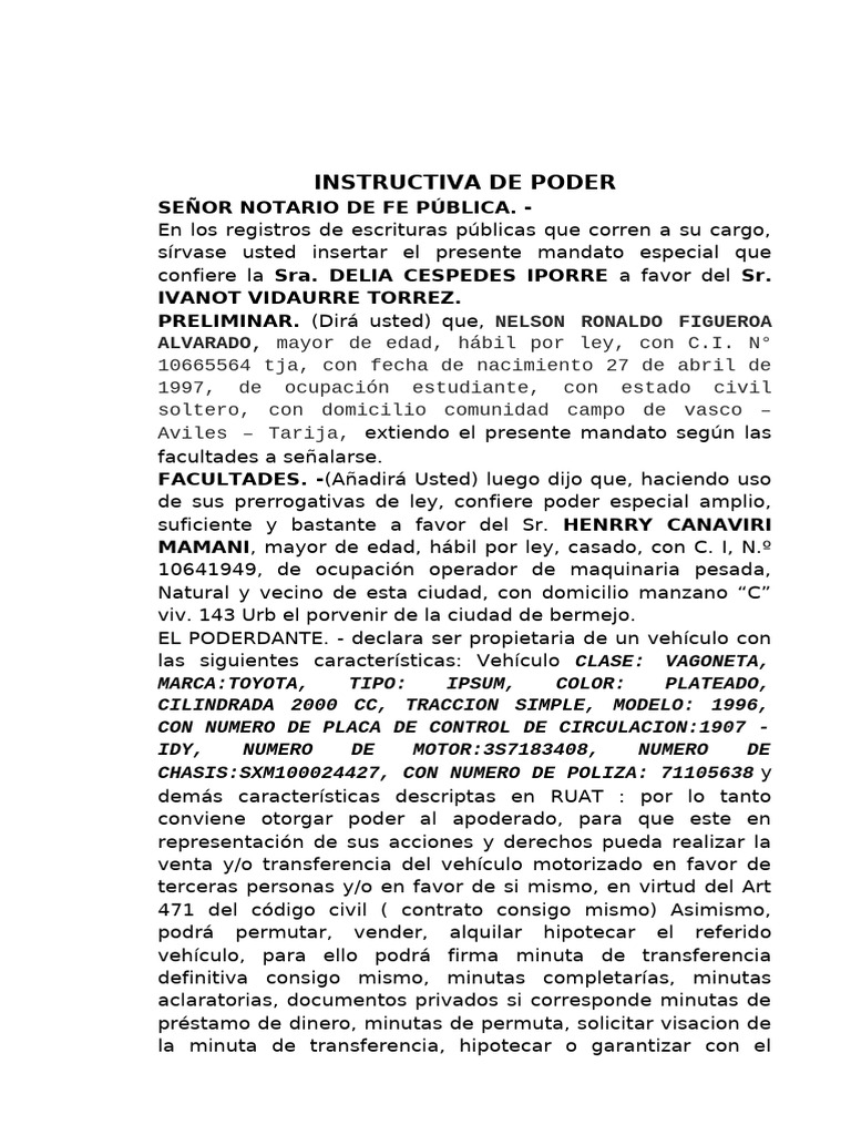 Instructiva de Poder | PDF | Propiedad