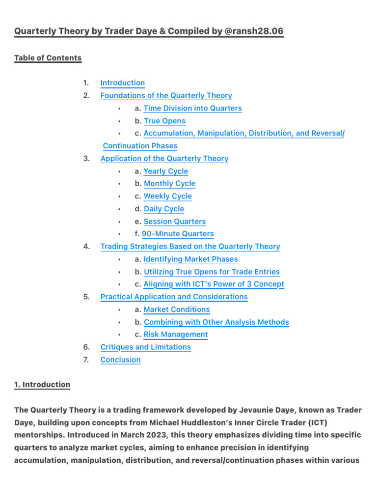 Quarterly Theory by Trader Daye & Compiled by @ransh28.06 | PDF ...