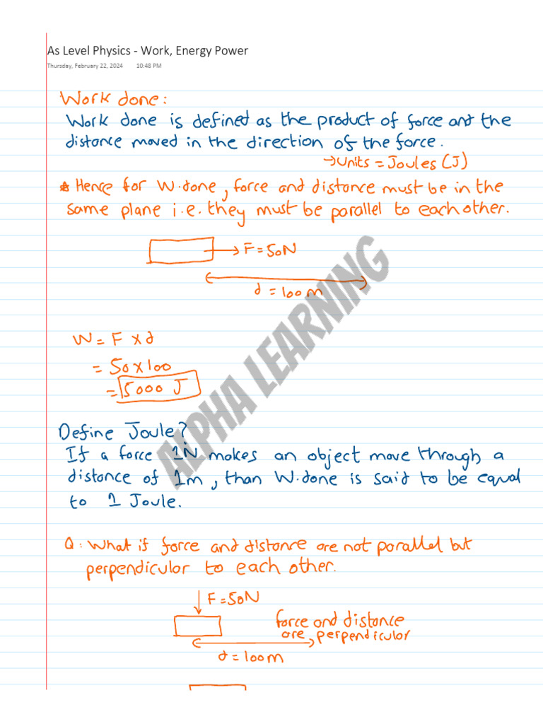 As Level Physics - Work, Energy Power - Watermark | PDF