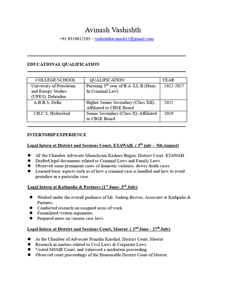 Avinash 3rd Year Resume | PDF | Justice | Crime & Violence