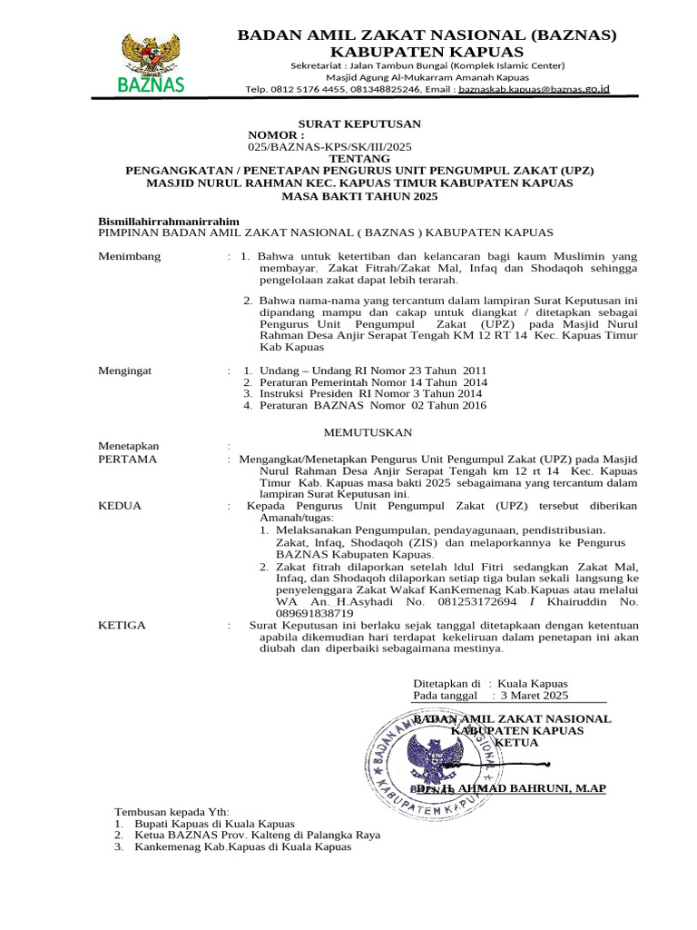 SK Upz Masjid Nurul Rahman 1446 H - 2025 M | PDF