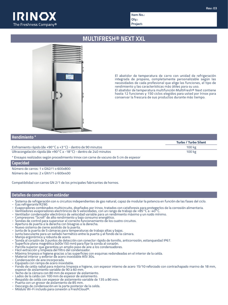 Abatidor Irinox MultiFresh Next XXL | PDF | Turbocompresor