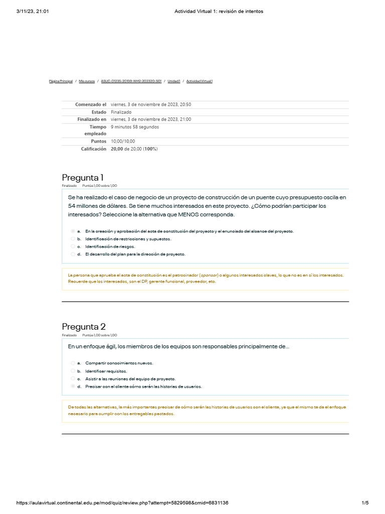 Actividad Virtual 1 - Revisión de Intentos | PDF | Presupuesto