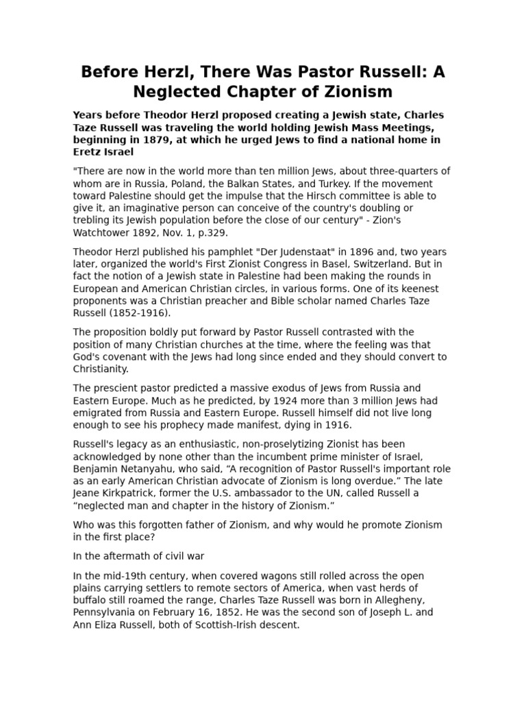 Pastor Russell's Early Zionism Insights | PDF | Zionism | Jews And Judaism