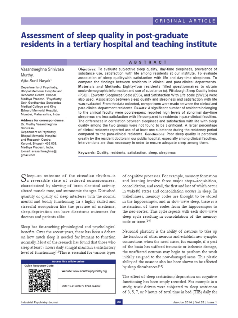 Assessment of Sleep Quality in Post Graduate.6 | PDF | Sleep | Memory