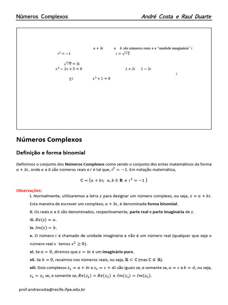 Números Complexos - André Costa | PDF | Número complexo | Números