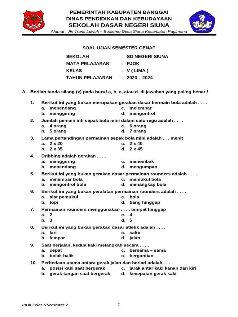 Soal Pas Pjok Kelas 5 Semester 2 | PDF