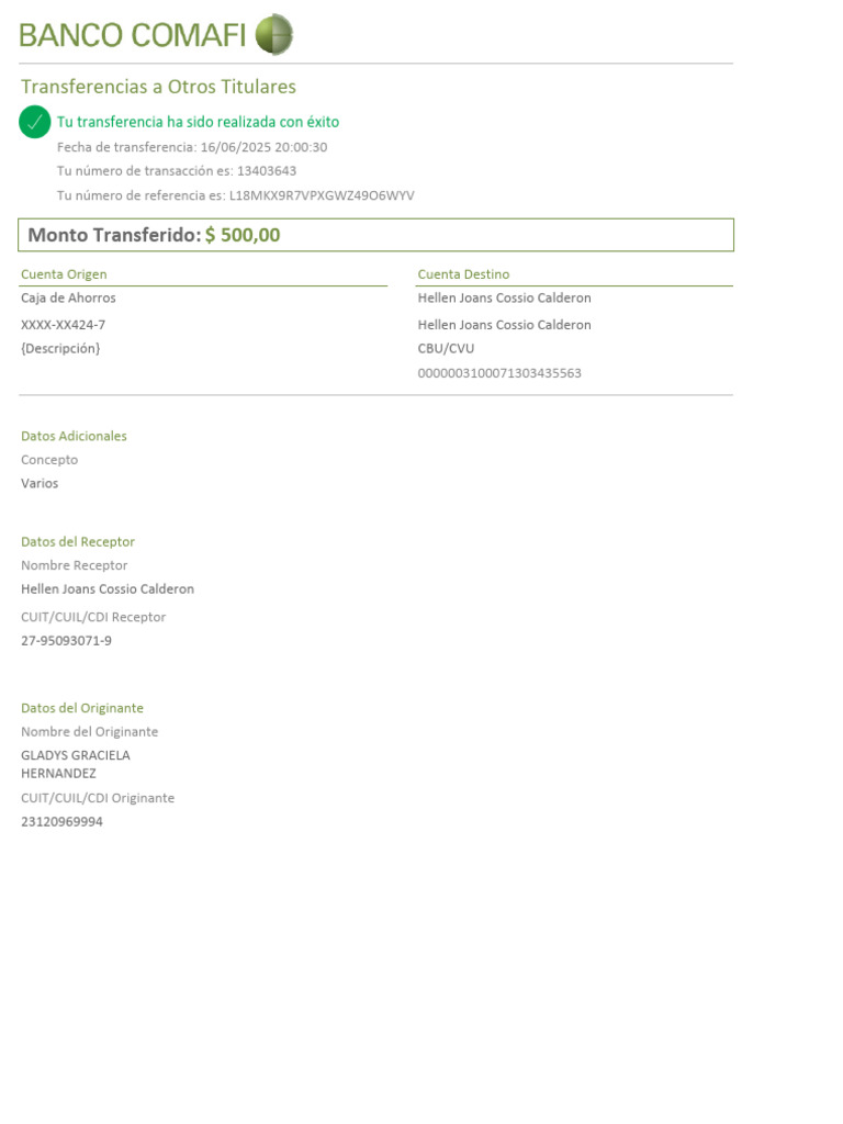 Transferencia A Otros Titulares 20250616 | PDF