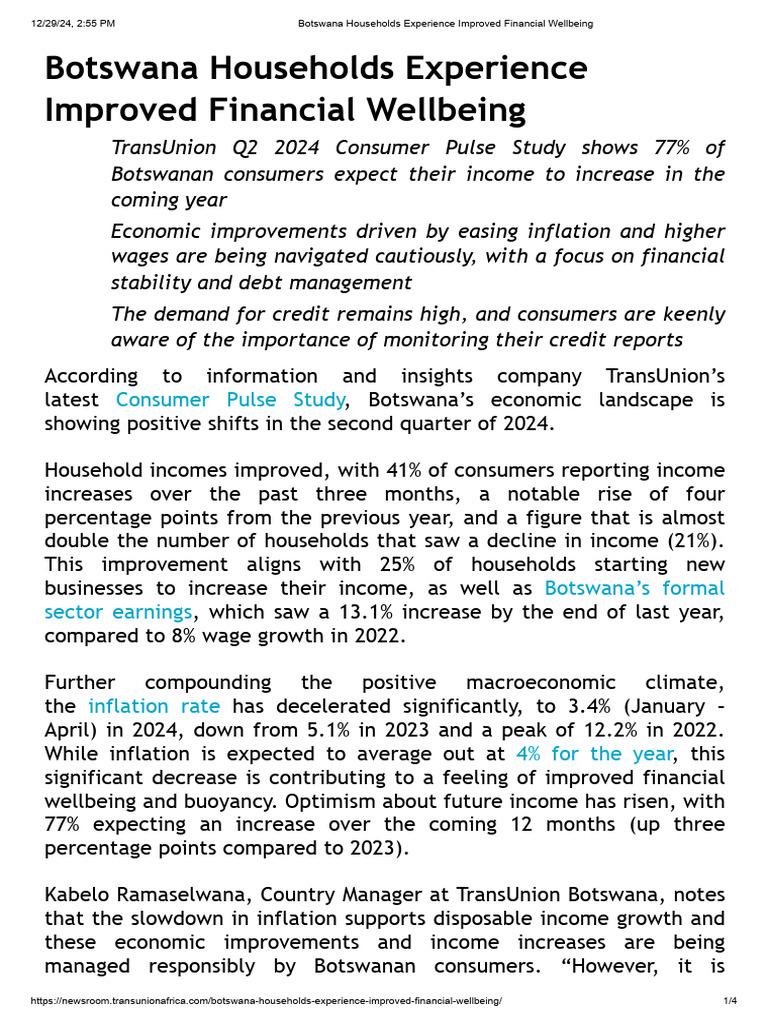 Botswana Households Experience Improved Financial Wellbeing | PDF ...