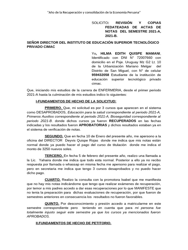 Solicito Verificacion de Acta de Notas | PDF